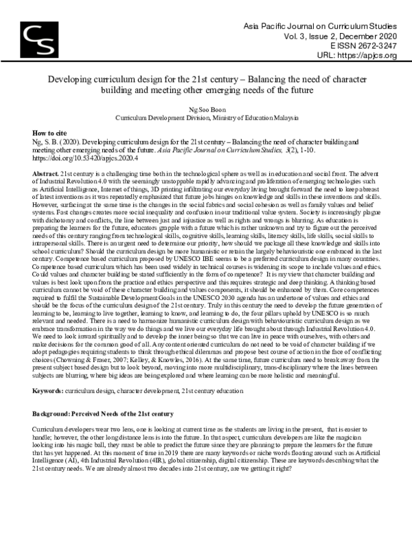 (PDF) Developing curriculum design for the 21st century – Balancing the ...