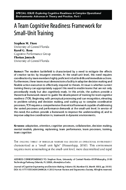 (PDF) A Team Cognitive Readiness Framework for Small-Unit Training
