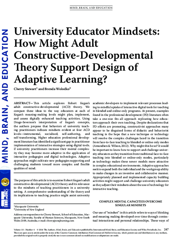 (PDF) University Educator Mindsets: How Might Adult Constructive ...