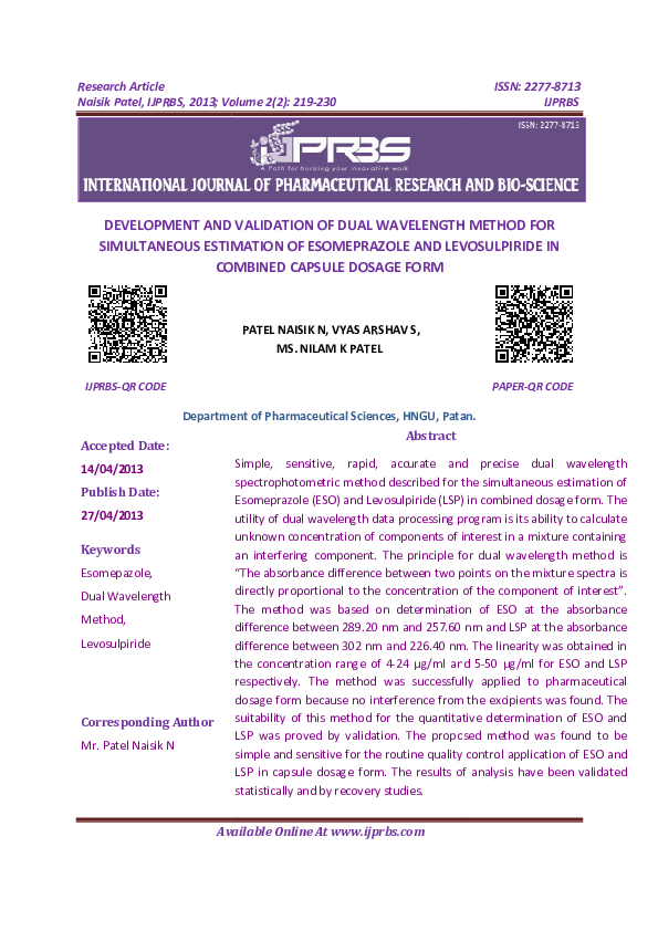(PDF) Development and Validation of Dual Wavelength Method for Simultaneous Estimation of ...