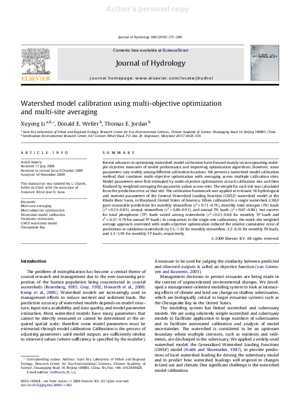 (PDF) Watershed model calibration using multi-objective optimization ...