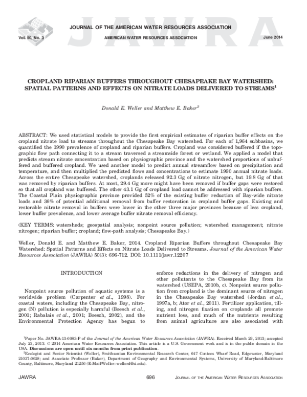 (PDF) Cropland Riparian Buffers throughout Chesapeake Bay Watershed: Spatial Patterns and ...