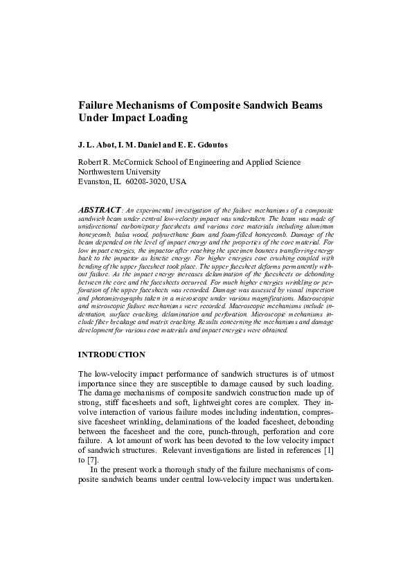 (PDF) Failure mechanisms of composite sandwich beams under impact loading