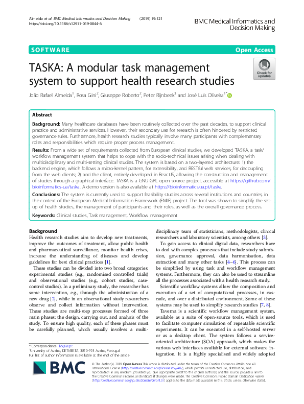 (PDF) TASKA: A modular task management system to support health ...