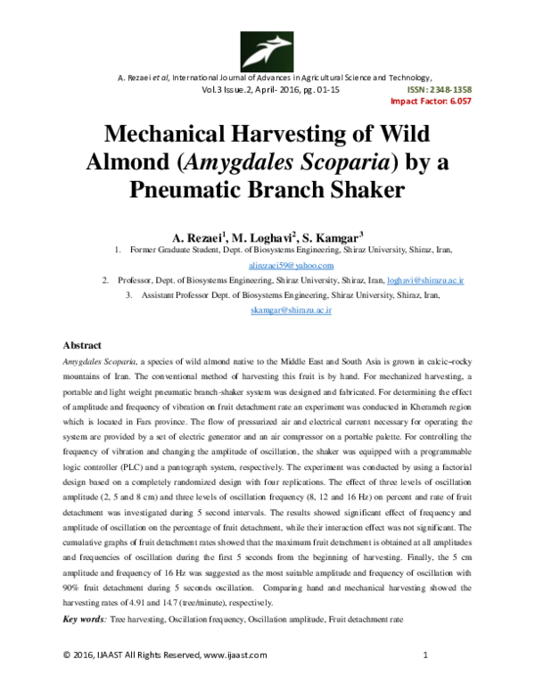 (PDF) Mechanical Harvesting of Wild Almond (Amygdales Scoparia) by a ...