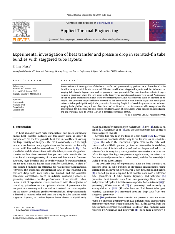 (PDF) Experimental investigation of heat transfer and pressure drop in ...