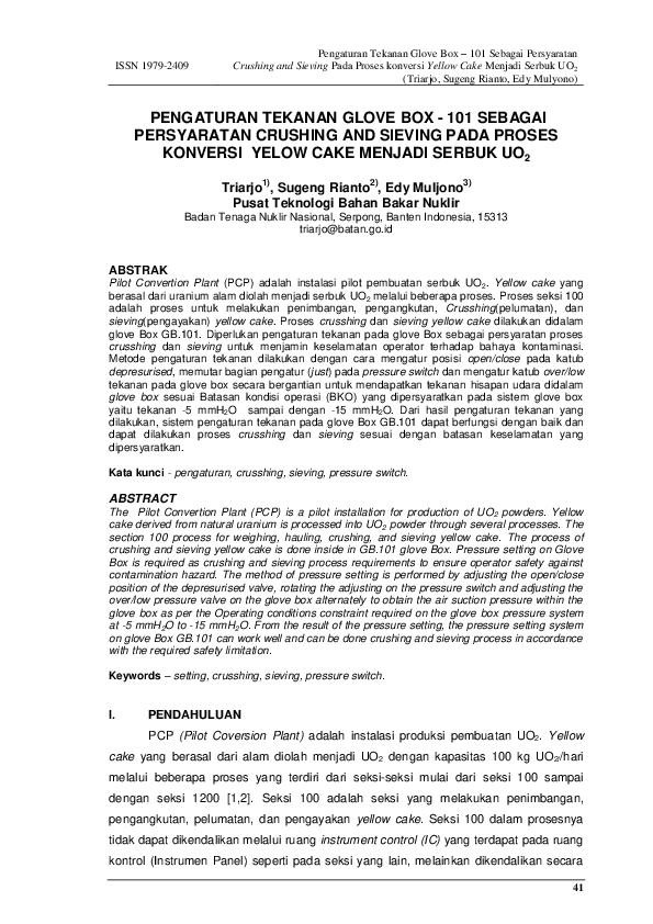 (PDF) Pengaturan Tekanan Glove Box-101 Sebagai Persyaratan Crushing and Sieving Pada Proses ...