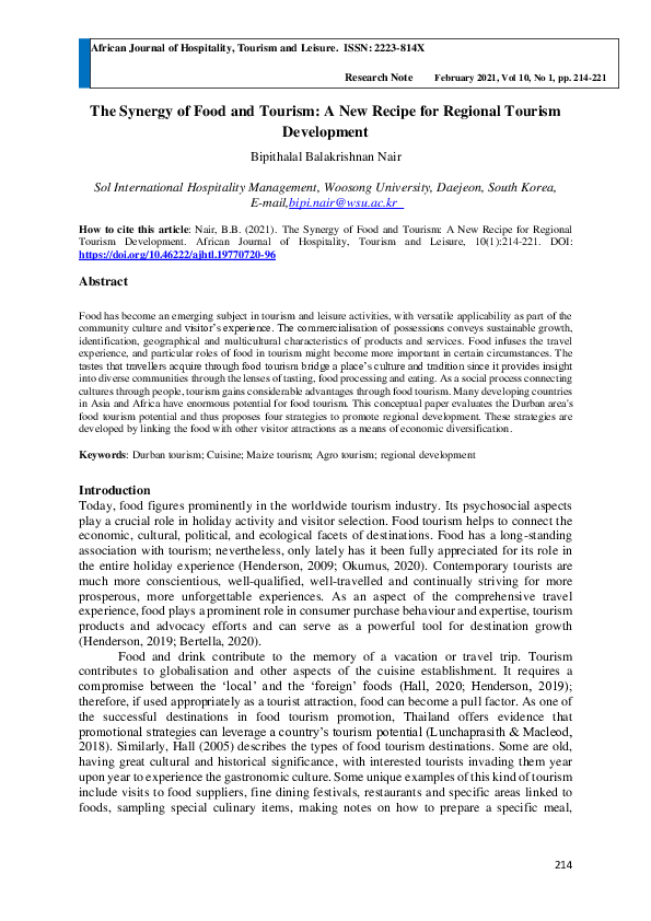 (PDF) The Synergy of Food and Tourism: A New Recipe for Regional ...