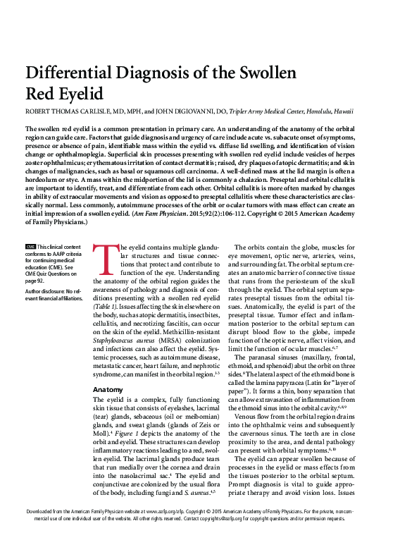 (PDF) Differential diagnosis of the swollen red eyelid