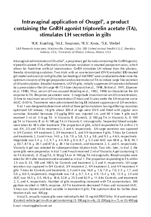 (PDF) Intravaginal application of Ovugel, a productcontaining the GnRH ...