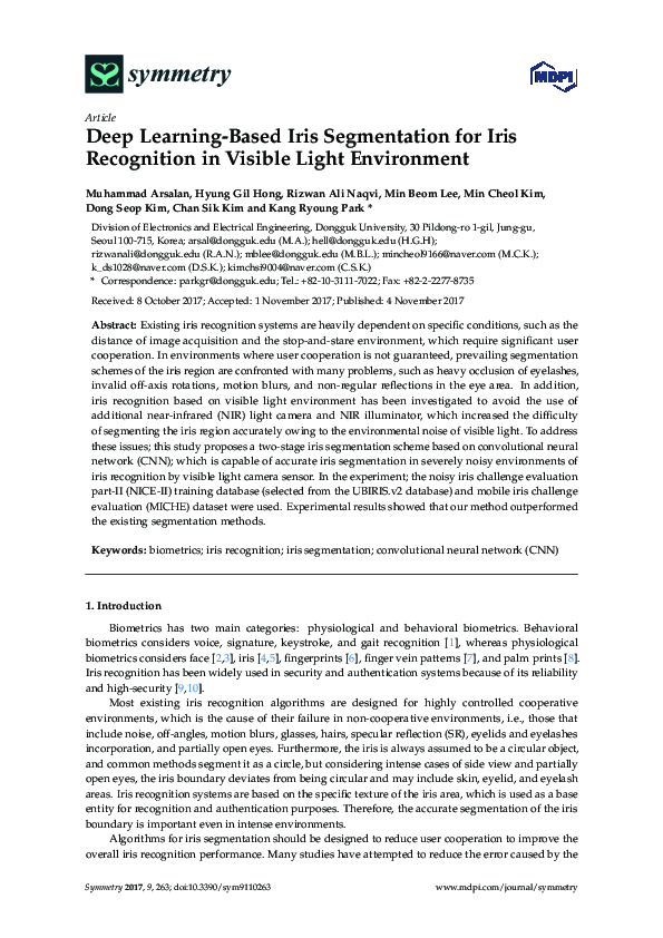 Pdf Two Stage Cnn For Robust Iris Segmentation