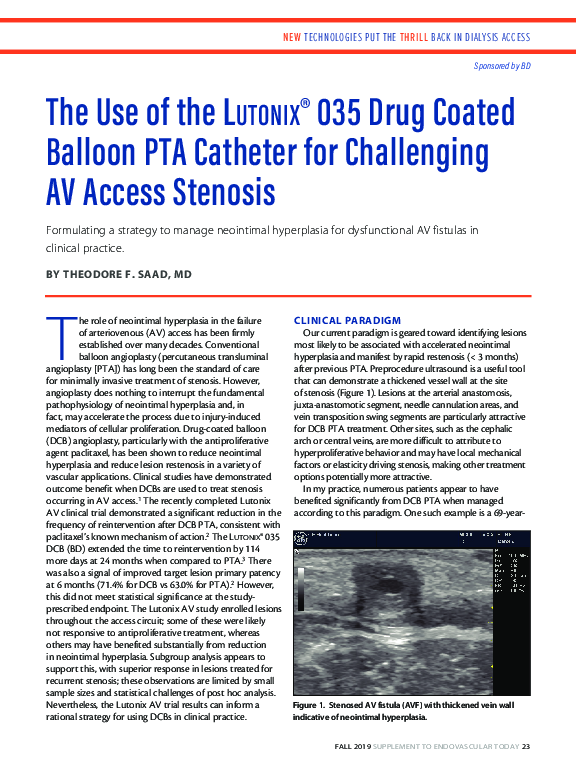 (PDF) The Use of the Lutonix® 035 Drug Coated Balloon PTA Catheter for ...