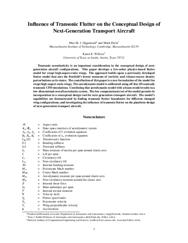 (PDF) Influence of Transonic Flutter on the Conceptual Design of Next-Generation Transport Aircraft