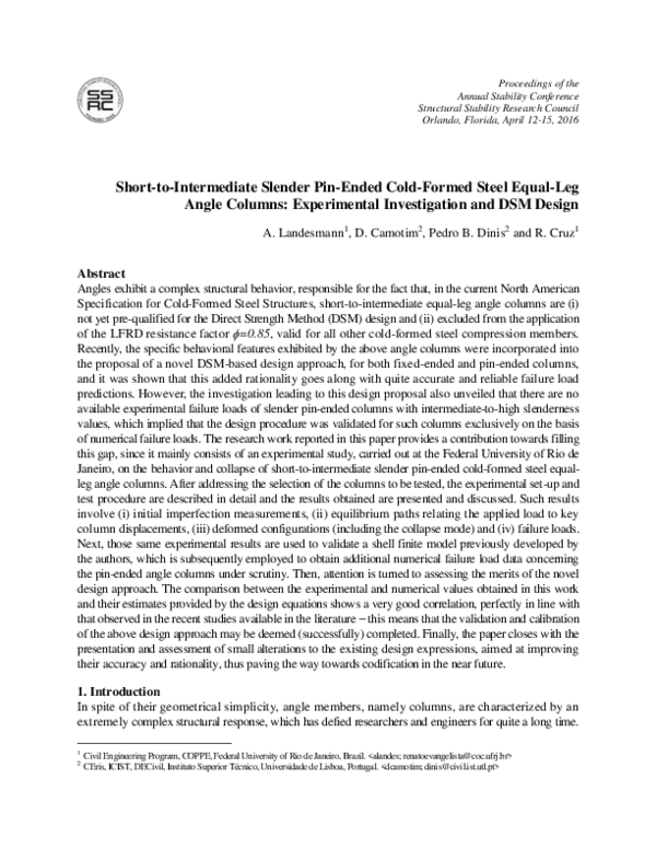(PDF) Short-to-intermediate slender pin-ended cold-formed steel equal ...