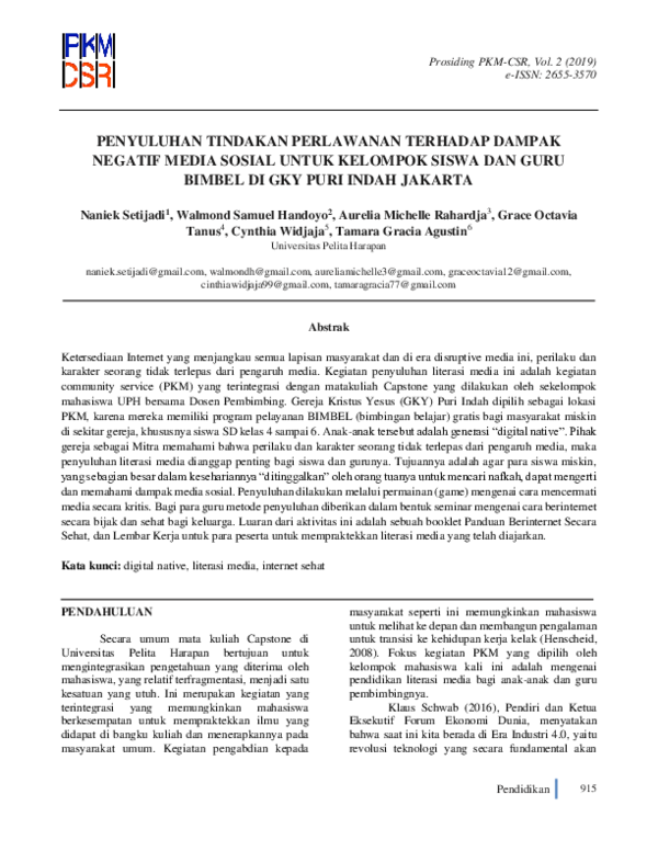 (PDF) Penyuluhan Tindakan Perlawanan Terhadap Dampak Negatif Media ...