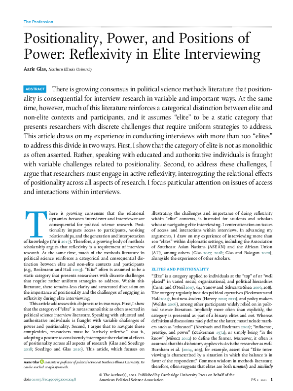 (PDF) Positionality, Power, and Positions of Power: Reflexivity in ...