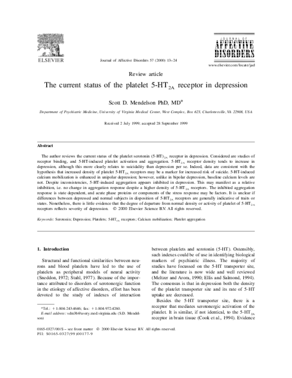 (PDF) The current status of the platelet 5-HT2A receptor in depression