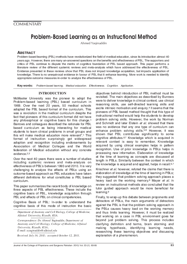 (PDF) Problem-based learning as an instructional method