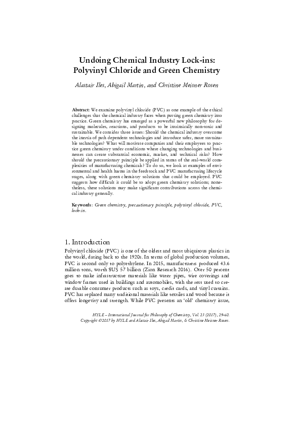 (PDF) Undoing Chemical Industry Lock-ins: Polyvinyl Chloride and Green ...