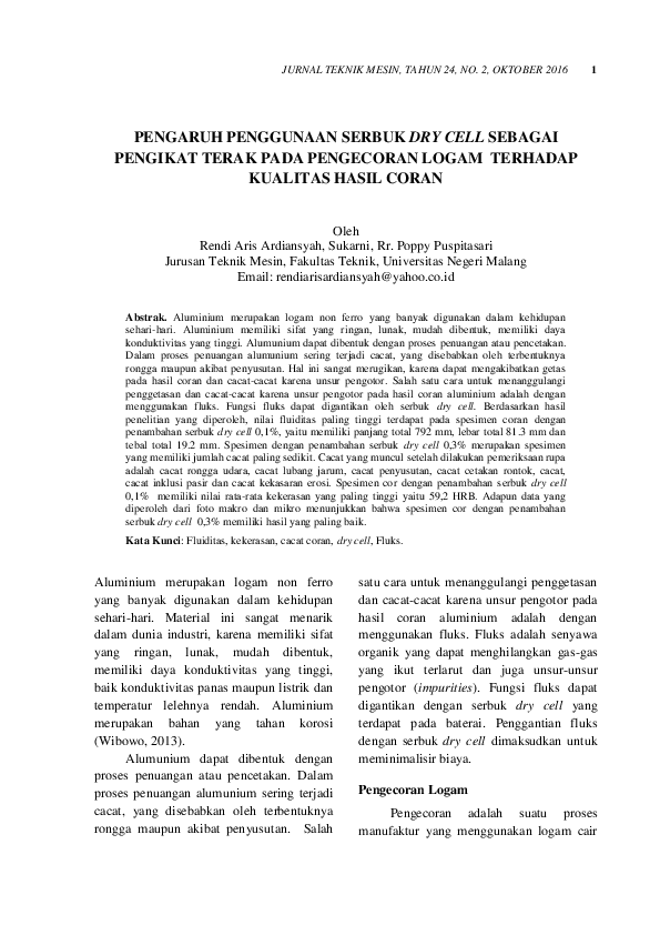 (PDF) Pengaruh Penggunaan Serbuk Dry Cell Sebagai Pengikat Terak pada ...