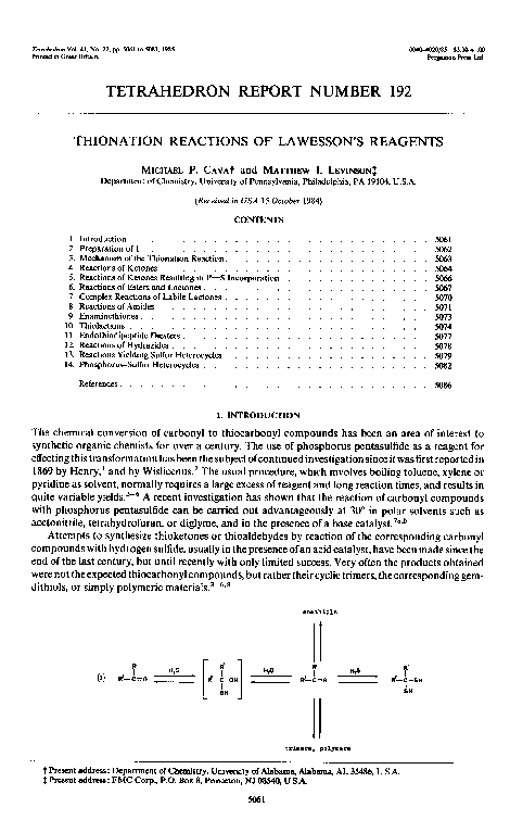 (PDF) Thionation reactions of lawesson's reagents