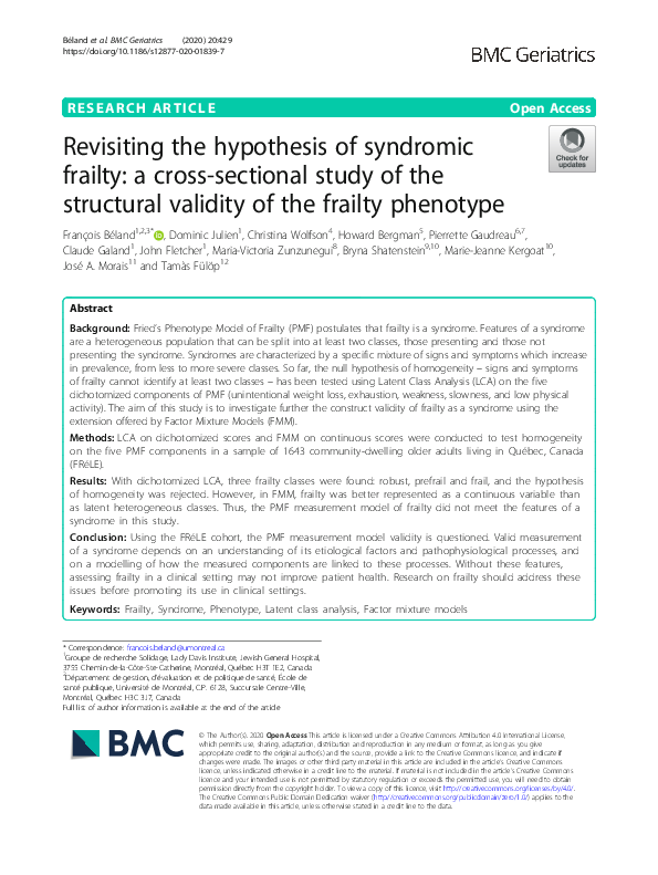 (PDF) Revisiting the hypothesis of syndromic frailty: a cross-sectional ...