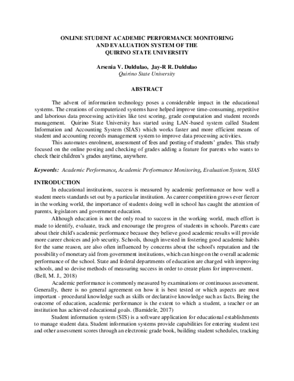 (PDF) ONLINE STUDENT ACADEMIC PERFORMANCE MONITORING AND EVALUATION ...