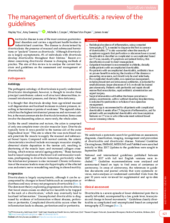 (PDF) The management of diverticulitis: a review of the guidelines