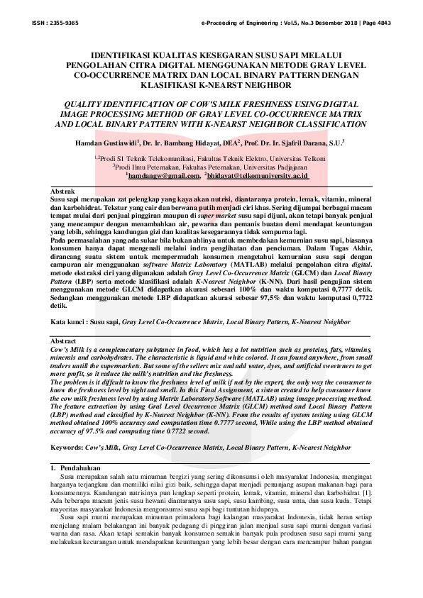 (PDF) Identifikasi Kualitas Kesegaran Susu Sapi Melalui Pengolahan Citra Digital Menggunakan ...
