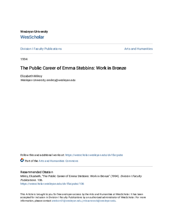 (PDF) The Public Career of Emma Stebbins: Work in Bronze