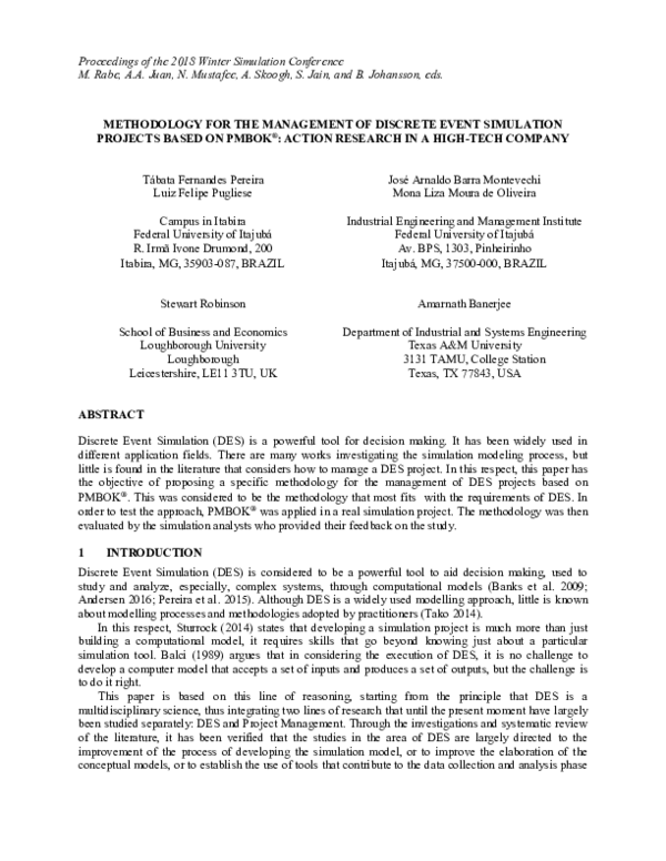 (PDF) Methodology for the Management of Discrete Event Simulation Projects Based on Pmbok ...