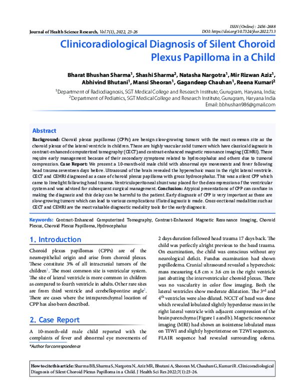 (PDF) Clinico-radiological diagnosis of silent Choroid plexus papilloma ...