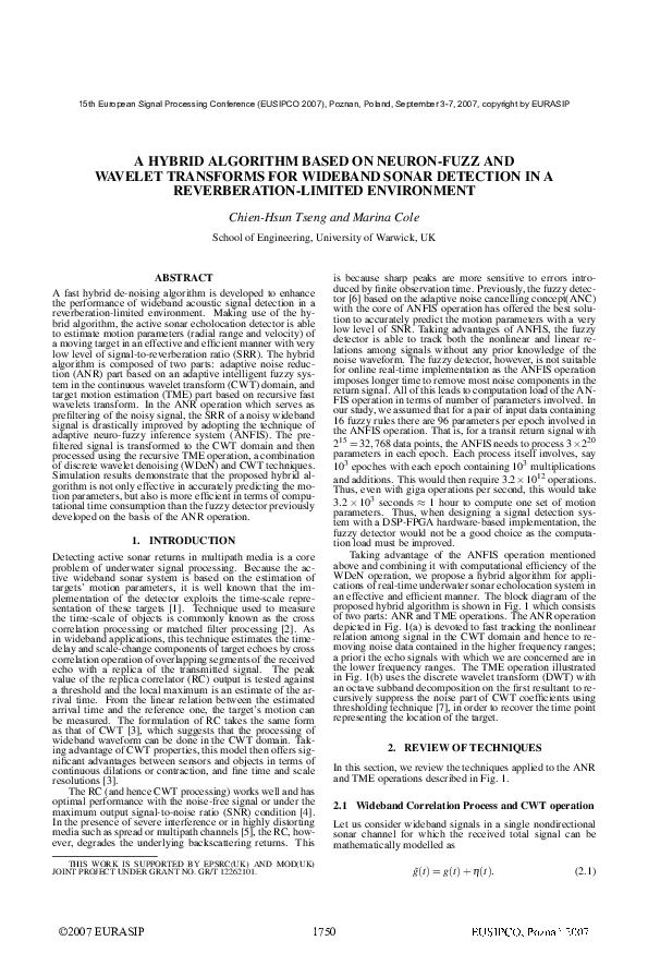 Pdf A Hybrid Algorithm Based On Neuron Fuzz And Wavelet Transforms For Wideband Sonar