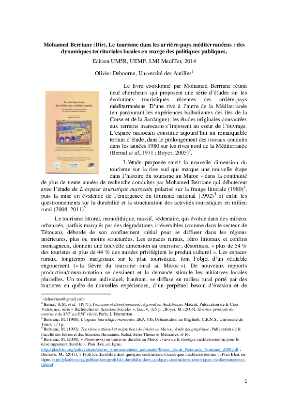 (PDF) Mohamed Berriane (Dir), Le tourisme dans les arrière-pays ...