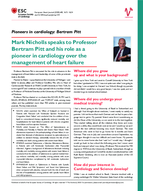 (PDF) Mark Nicholls speaks to Professor Bertram Pitt and his role as a ...