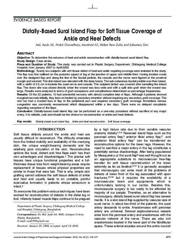 (PDF) Distally-based sural island flap for soft tissue coverage of ...