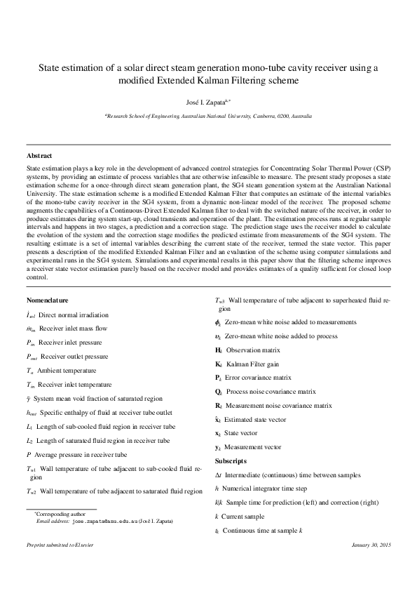 (PDF) State estimation of a solar direct steam generation mono-tube cavity receiver using a ...