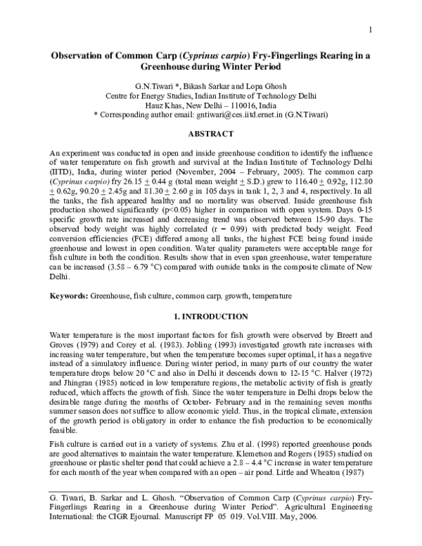 (PDF) 1 Observation of Common Carp (Cyprinus carpio) Fry-Fingerlings ...