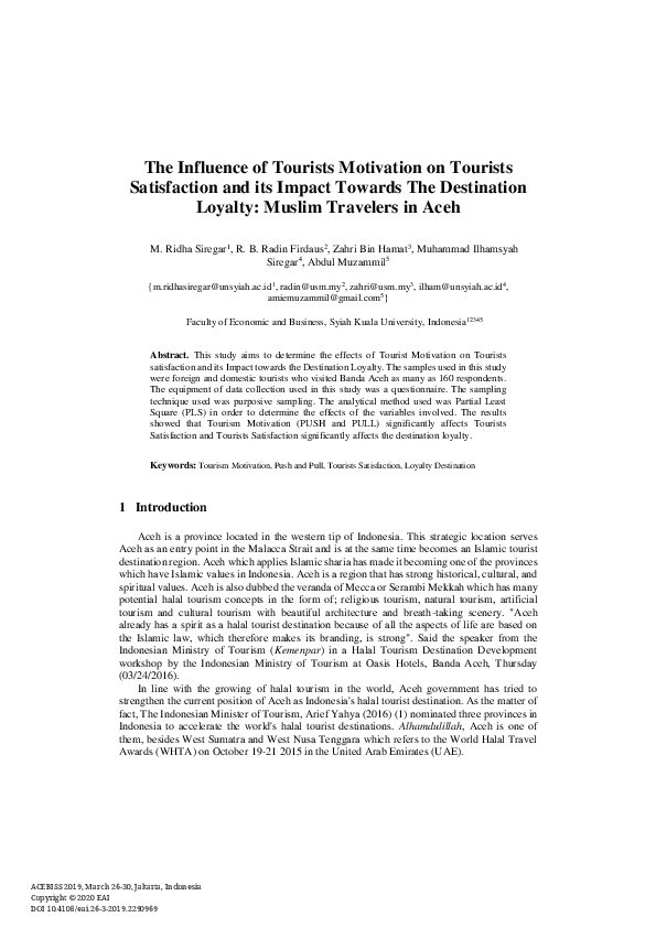 Pdf The Influence Of Tourists Motivation On Tourists Satisfaction And Its Impact Towards The