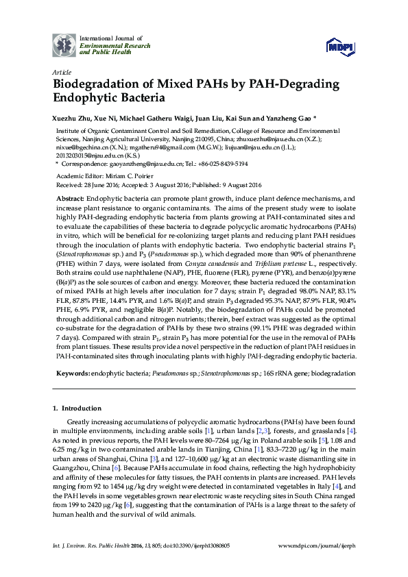 (PDF) Biodegradation of Mixed PAHs by PAH-Degrading Endophytic Bacteria