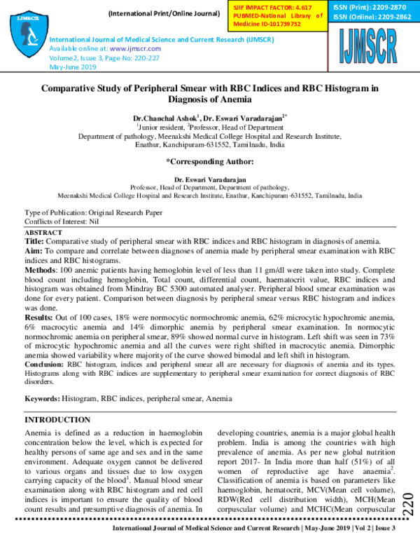 (PDF) Comparative Study of Peripheral Smear with RBC Indices and RBC ...