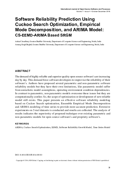 (PDF) Software Reliability Prediction Using Cuckoo Search Optimization ...