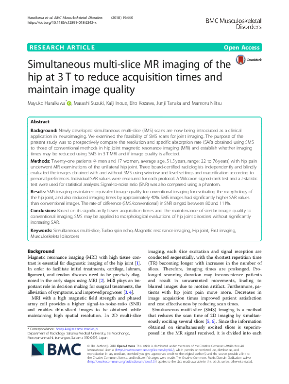 (PDF) Simultaneous multi-slice MR imaging of the hip at 3 T to reduce acquisition times and ...