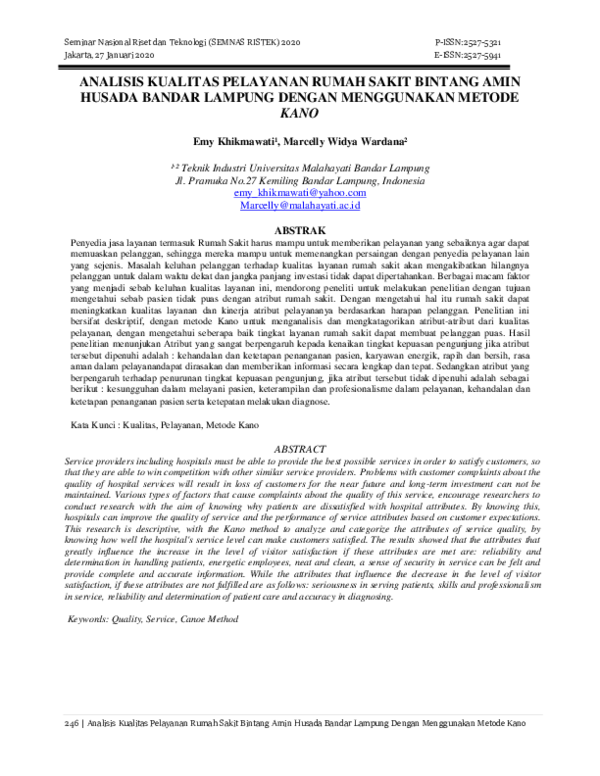 (PDF) Analisis Kualitas Pelayanan Rumah Sakit Bintang Amin Husada Bandar Lampung Dengan ...