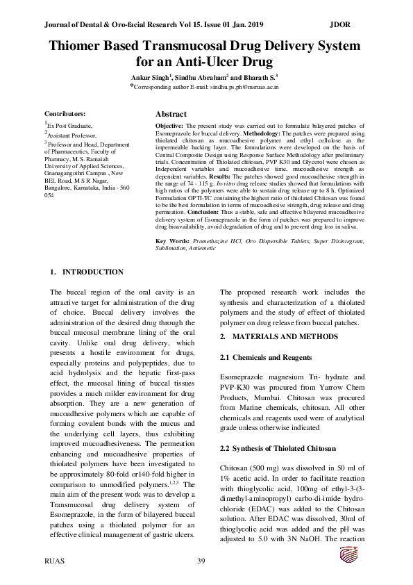 (PDF) Thiomer Based Transmucosal Drug Delivery System for an Anti-Ulcer ...