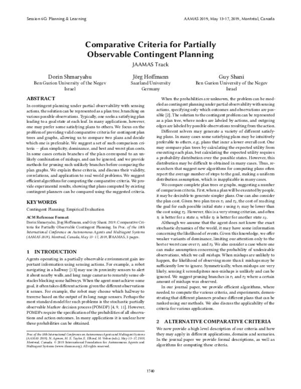 (PDF) Comparative criteria for partially observable contingent planning