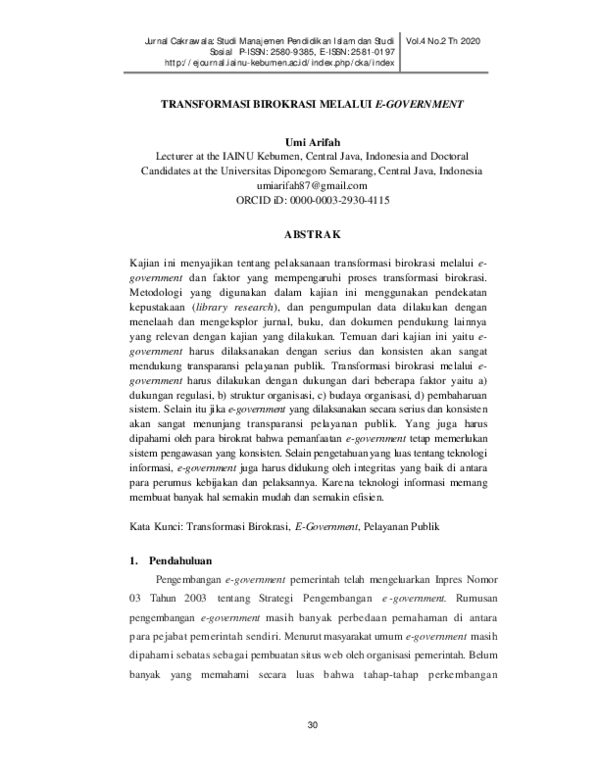 (PDF) Transformasi Birokrasi Melalui E-Government