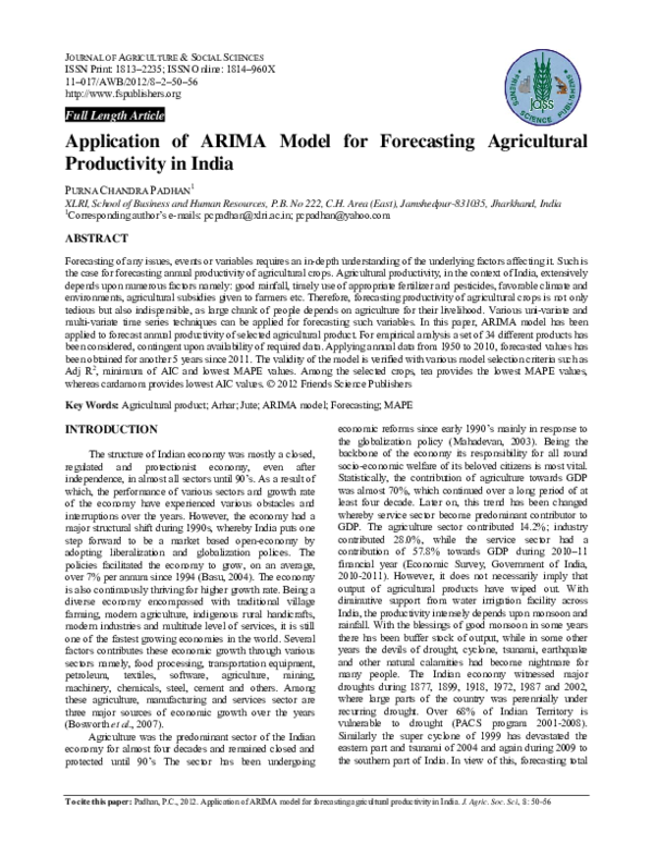 (PDF) Application of ARIMA Model for Forecasting Agricultural ...