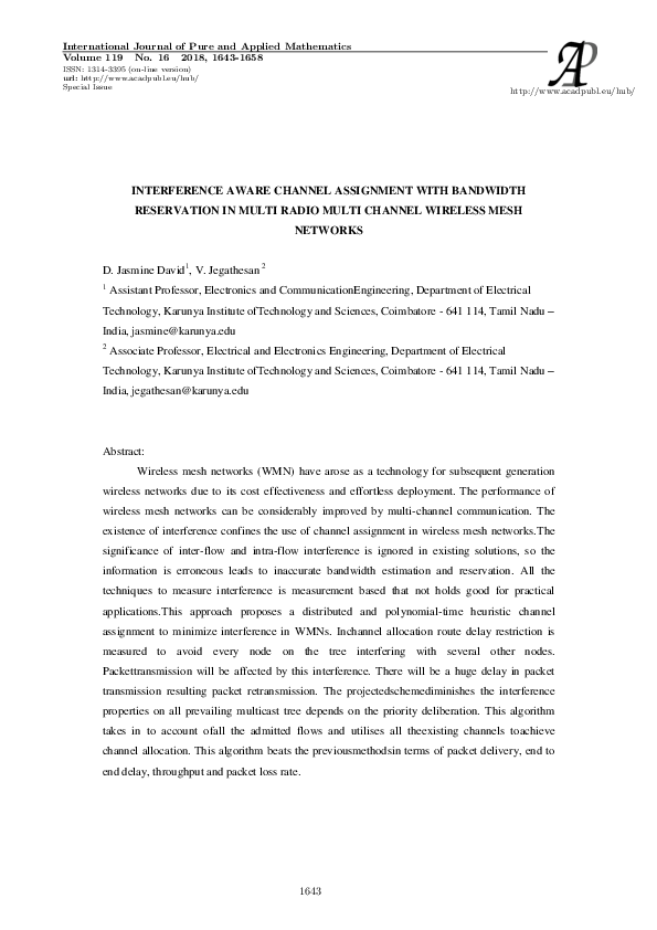 (PDF) Interference Aware Channel Assignment with Bandwidth Reservation ...
