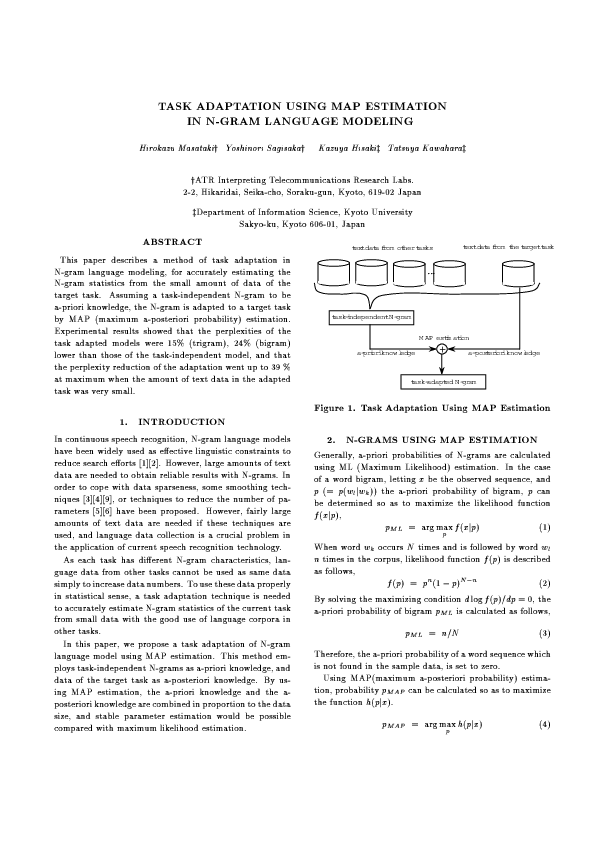 (PDF) Task adaptation using MAP estimation in N-gram language modeling